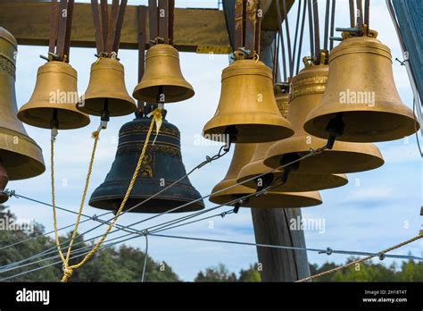 Church Bells Hanging In A Wooden Bell Tower Church Bellson A Wooden Beam Stock Photo Alamy