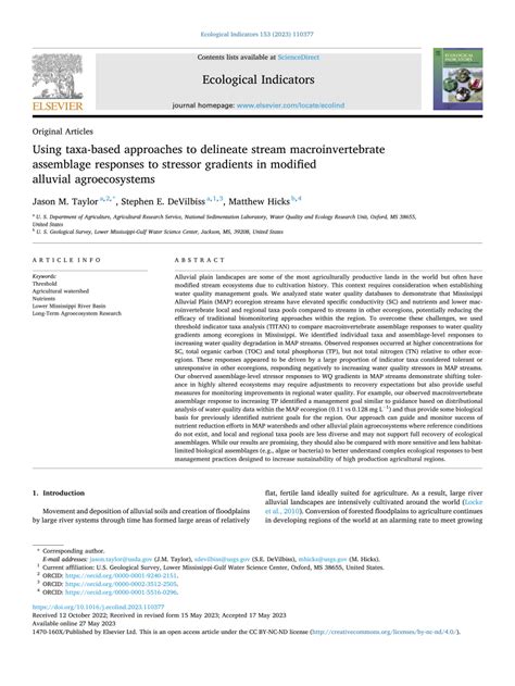 Pdf Using Taxa Based Approaches To Delineate Stream Macroinvertebrate