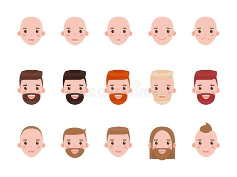 Cabezas Masculinas Con Los Diversos Peinados Y Sistema Del Humor