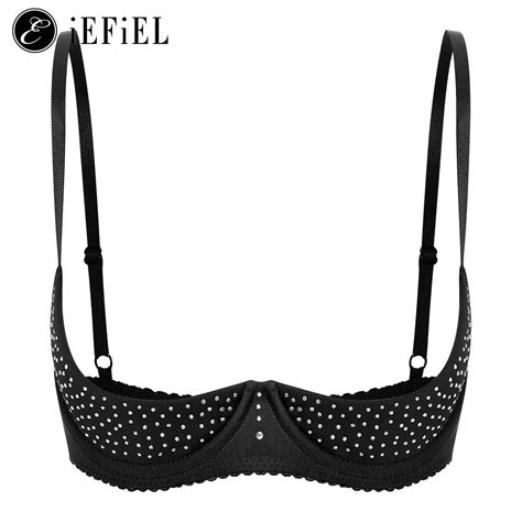 Womens Balconette Sparkly Rhinestone Demi Cup Underwire Unlined Push Up