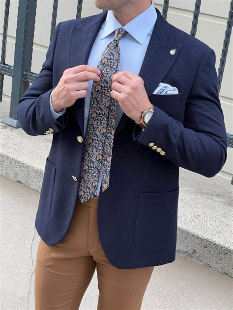 Mens High Quality Navy Blue Blazer Jacket Hollomen