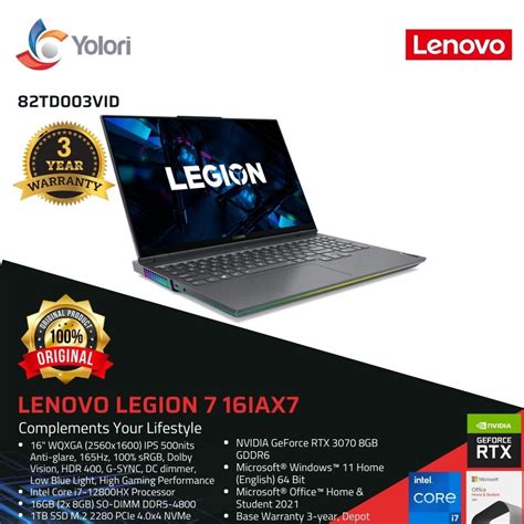 Jual Lenovo Legion 7 16IAX7 I7 12800HX 16GB 1TB SSD Nvidia RTX 3070 Ti 8GB Windows 11 OHS