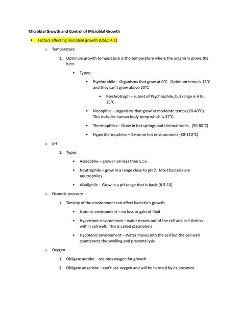 Micro Unit 4 Study Guide Microbial Growth And Control Of Microbial