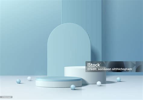 블루 화이트 3d 원통형 연단 배경 공 아치 배경 벽 장면 미니멀리스트 3d 모형 받침대 추상 스탠드 제품 디스플레이 프리젠 테이션 쇼케이스 무대 벡터 플랫폼 디자인 0명에