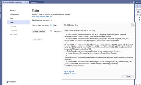 Model Builder Error Index Was Outside The Bounds Of The Array · Issue