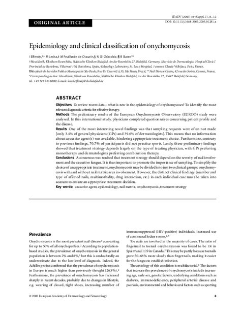 Pdf Epidemiology And Clinical Classification Of Onychomycosis