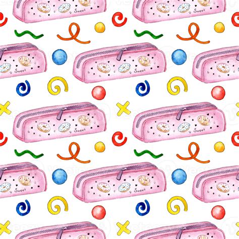vattenfärg illustration mönster av rosa skola penna fall och klotter