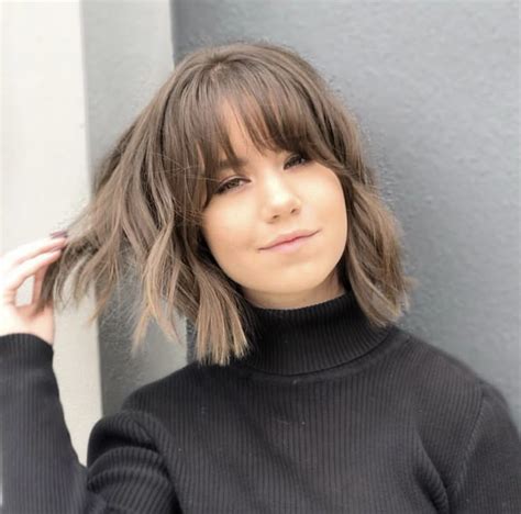 Brunette Bob And Bangs Fine Hair Bangs Chin Length Hair Short Hair
