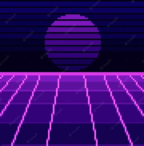 Premium Vector Pixel Art Retro Wave Scifi Background With Sunrise Or
