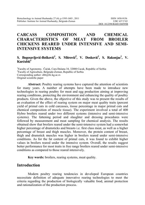 Pdf Carcass Composition And Chemical Characteristics Of Meat From