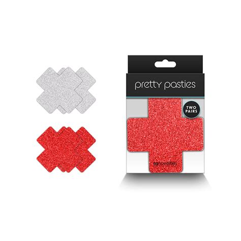 Pretty Pasties Glitter Cross Redsilver 2 Pair