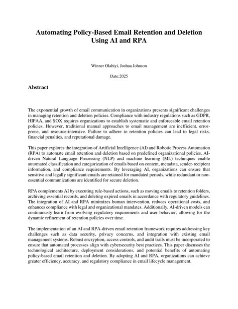 Pdf Automating Policy Based Email Retention And Deletion Using Ai And Rpa
