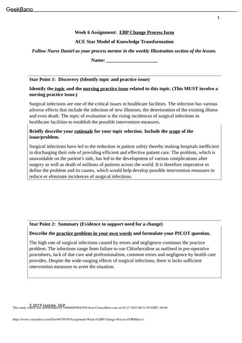 NR 451 Week 6 Assignment EBP Change Process Form NR 451 Week 6