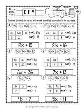 Combining Like Terms By Drummer Chick Arithmetic TPT