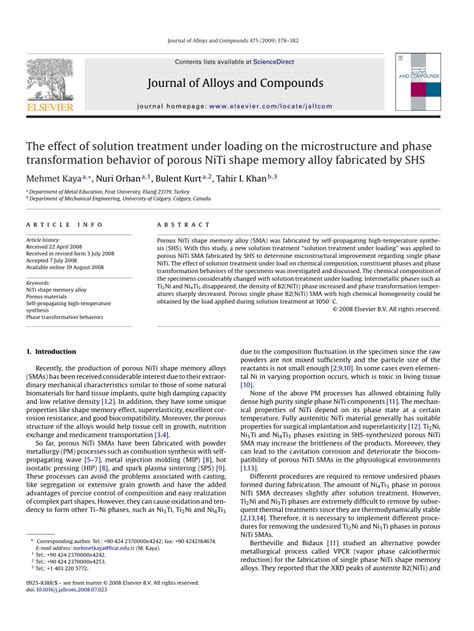 Pdf The Effect Of Solution Treatment Under Loading On The Microstructure And Phase