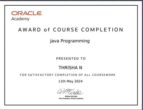 Thrisha N C On Linkedin Java Oracle Certification