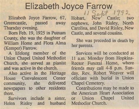 Elizabeth Joyce Farrow 1925 1992 Find A Grave Memorial