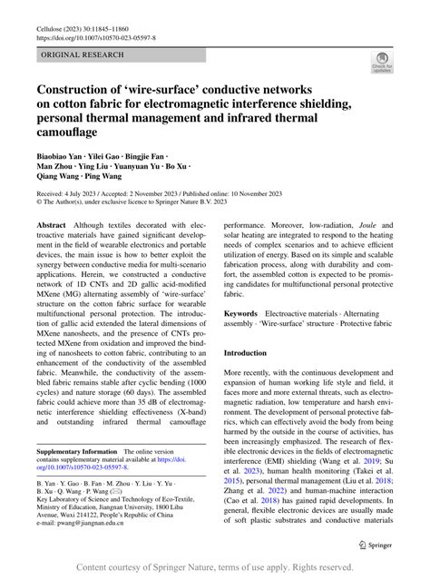 Construction Of ‘wire Surface Conductive Networks On Cotton Fabric For Electromagnetic