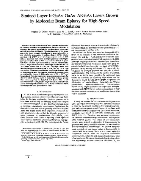 Pdf Strained Layer Ingaas Gaas Algaas Lasers Grown By Molecular Beam Epitaxy For High Speed
