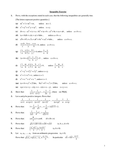 Inequality Exercise Pdf Mathematical Objects Numbers