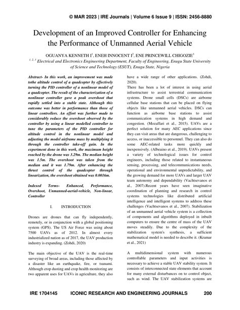 PDF Development Of An Improved Controller For Enhancing The Performance Of Unmanned Aerial Vehicle