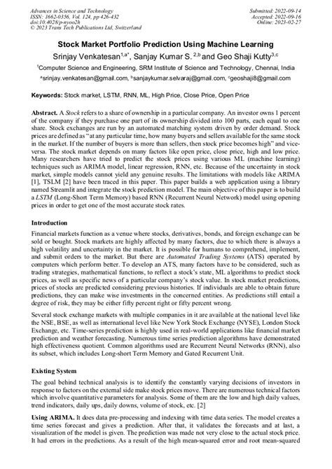 Stock Market Portfolio Prediction Using Machine Learning Scientificnet