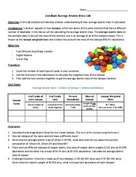 Average Atomic Mass Lab With Candy Or Beans By Allgood Chemistry
