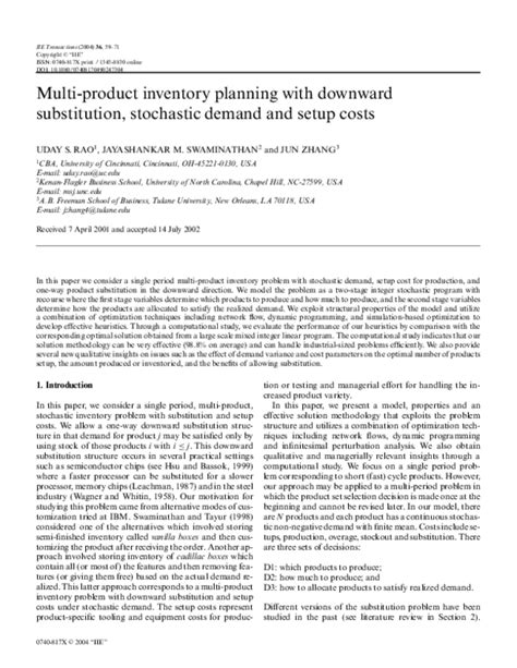 pdf multi product inventory planning with downward substitution