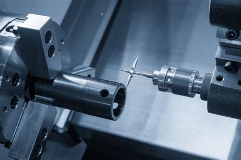 Close Up Scene The Modular Touch Probe Checking The Tube Parts On Cnc