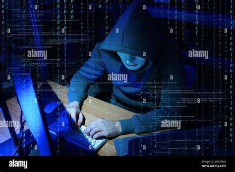 Cyber Attack Anonymous Hacker Working With Computers And Breaking