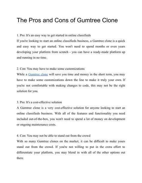 PPT The Pros And Cons Of Gumtree Clone PowerPoint Presentation Free