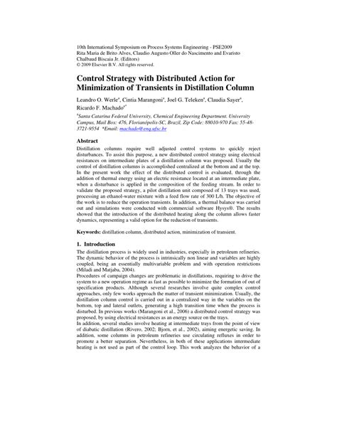 Pdf Control Strategy With Distributed Action For Minimization Of Transients In Distillation Column