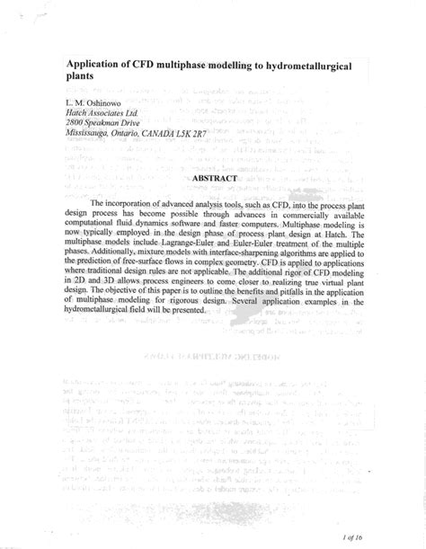 PDF Application Of CFD Multiphase Modeling To Hydrometallurgical Plants