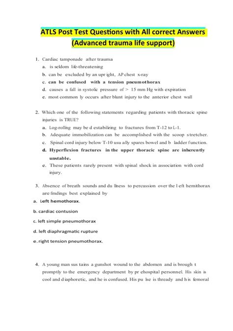 Atls Post Test Questions With Correct Answers Latest Updated 2024