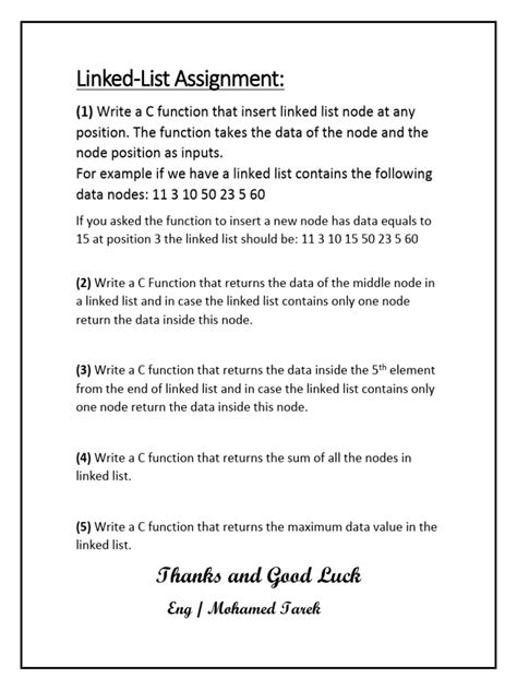 Linked List Assignment Pdf
