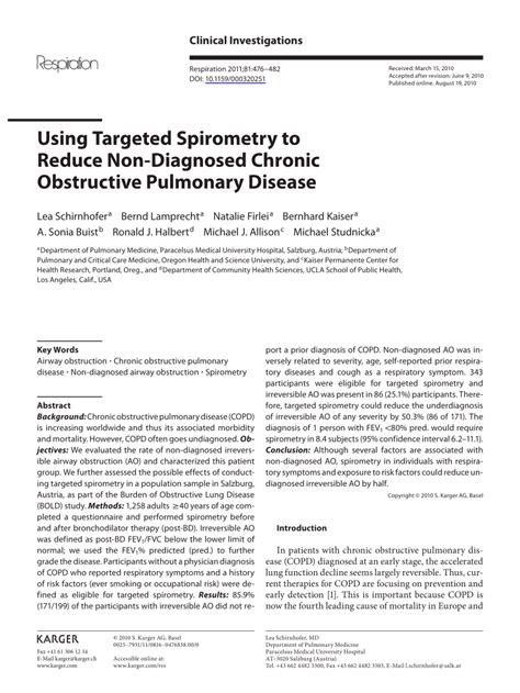 Pdf Using Targeted Spirometry To Reduce Non Diagnosed Chronic Obstructive Pulmonary Disease