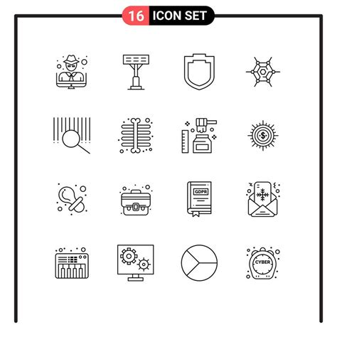 Pack Of 16 Creative Outlines Of Ray Search Security Product Technology Editable Vector Design