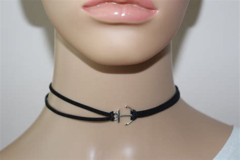 Anchor Choker Black Cord Choker Silver Plated Choker Friendship Choker