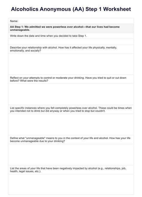 Free Printable Alcoholics Anonymous Worksheet Printable Worksheets