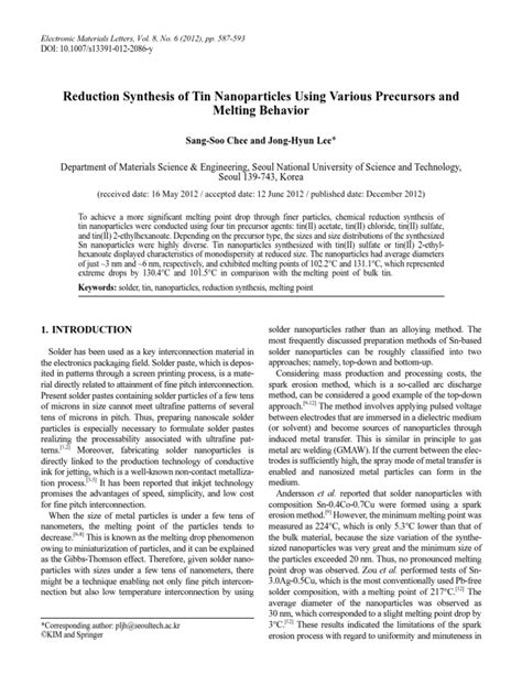 2012 Reduction Synthesis Of Tin Nanoparticles Using Various Precursors