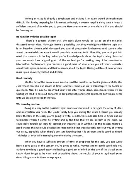 How To Prepare For An Essay Based Exam Pdf Essays Test Assessment
