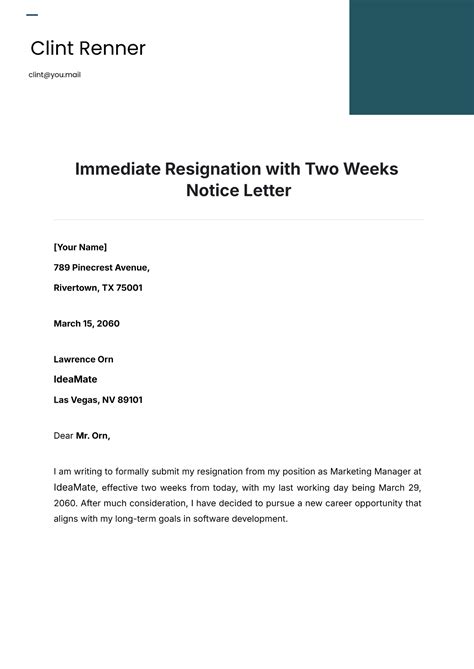 Free Printable Reluctant Resignations Two Weeks Notice Letter Template