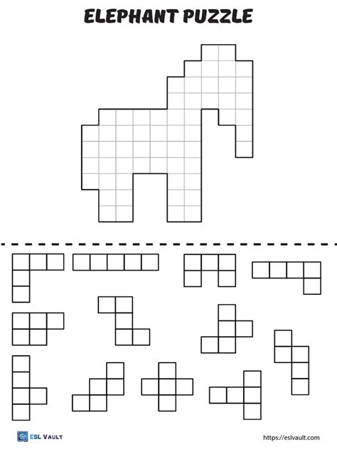Free Printable Tetris Puzzle Elephant Coloring Pdf