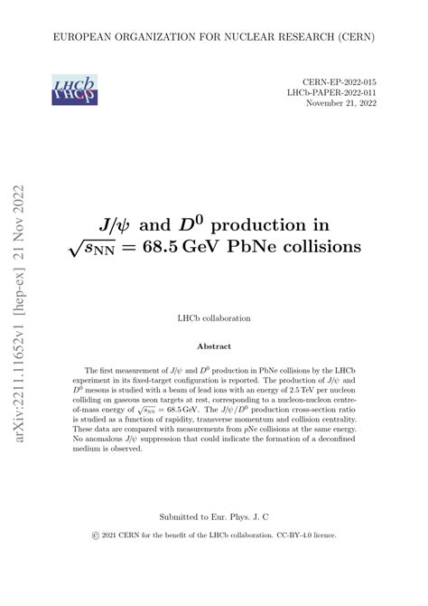 Pdf Jpsi And D0 Production In Sqrt S Rm Nn 685 Gev Pbne Collisions