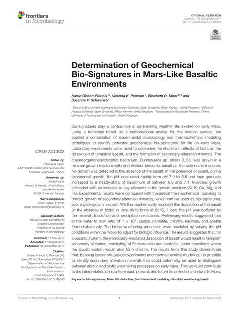 Pdf Determination Of Geochemical Bio Signatures In Mars Like Basaltic Environments