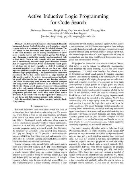 PDF Active Inductive Logic Programming For Code Searchweb Cs Ucla Edu Tianyi Zhang ILP Code