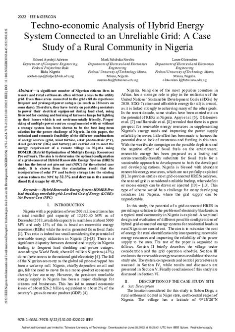 Pdf Hybrid Energy Solutions For Rural Nigeria