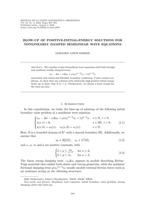 Pdf Blow Up Of Positive Initial Energy Solutions For Nonlinearly Damped Semilinear Wave Equations