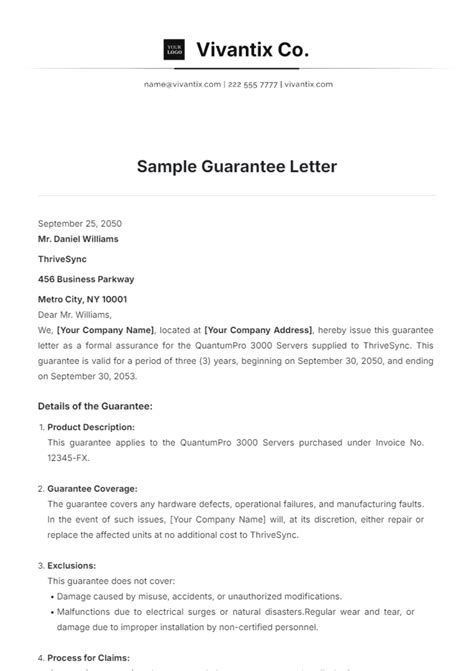 Free Payment Guarantee Letter Format Template to Edit Online