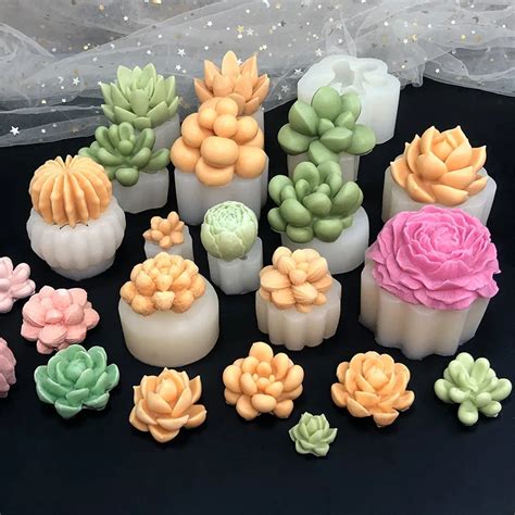 다육 식물 양초 금형 Diy 시뮬레이션 선인장 실리콘 금형 귀여운 꽃 향기로운 양초 아로마 석고 비누 홈 장식 만들기